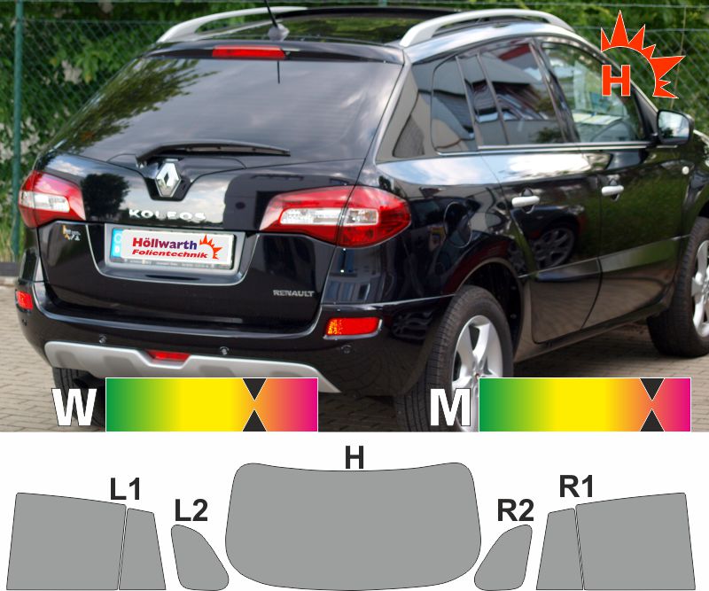 Passgenaue Tönungsfolie für den RENAULT Koleos 2008 bis 2016.