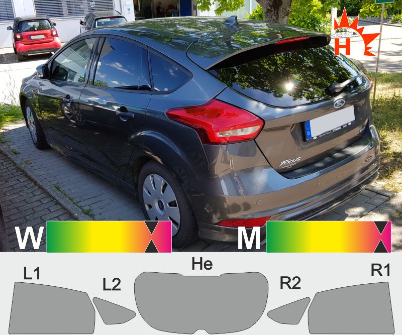 Passgenaue Tönungsfolie für den FORD Focus 11 Schrägheck ab 2014.