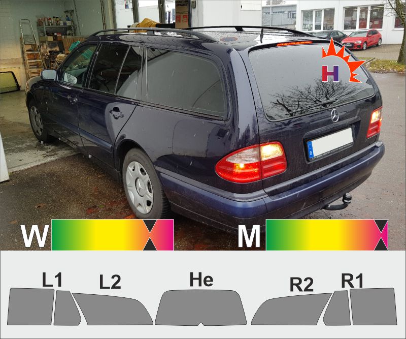 Passgenaue Tönungsfolie für den MERCEDES E-Klasse W210 T- Modell